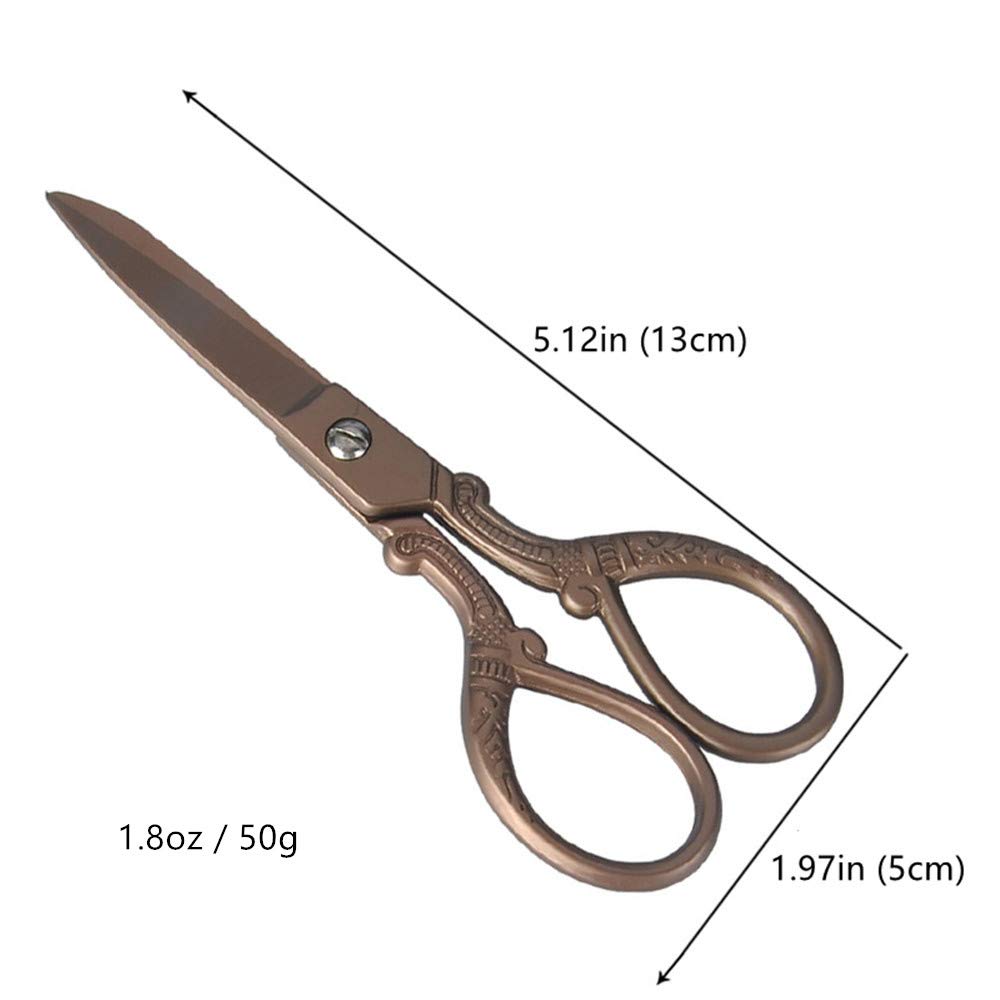 HITOPTY 5inch Vintage Style Scissors Titanium Plating Stainless Steel Antique Shears for Craft Embroidery Crochet Needle Point Knitting Project