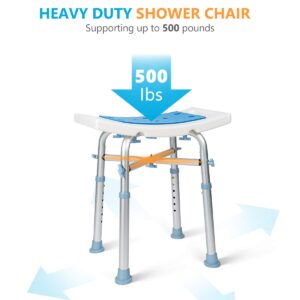 OasisSpace Heavy Duty Shower Chair 500lb, Padded Bath Seat with 6 Height Adjustable Tube - Tool Free Anti-Slip Shower Bench Bathtub Stool Seat for Inside Shower