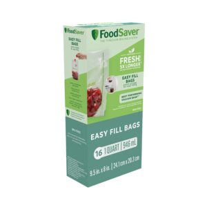 foodsaver easy fill 1-quart vacuum sealer bags | commercial grade and reusable | 16 count, clear