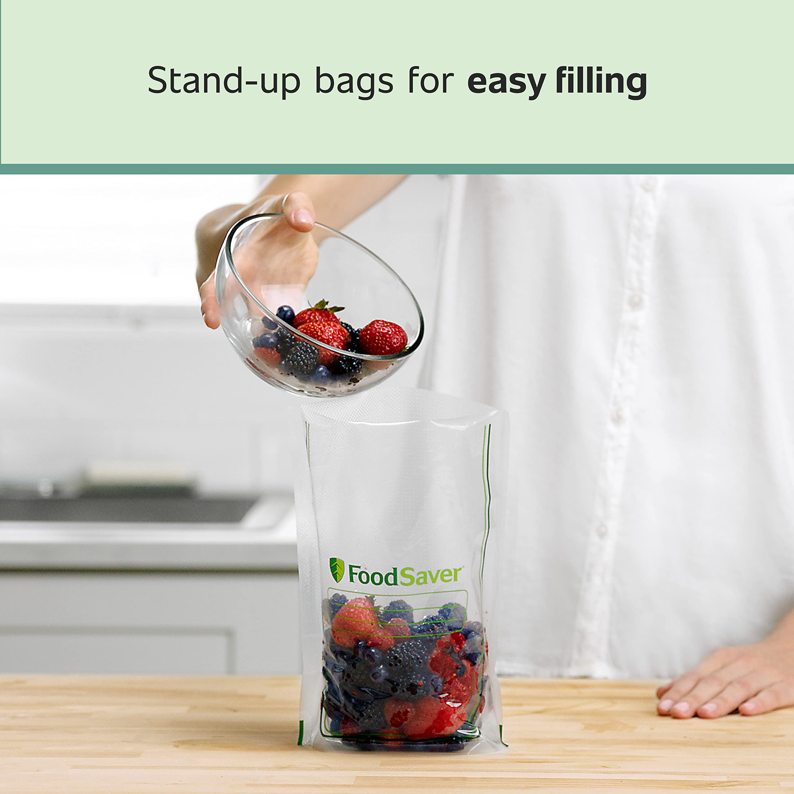 FoodSaver Easy Fill 1-Quart Vacuum Sealer Bags | Commercial Grade and Reusable | 16 Count, Clear