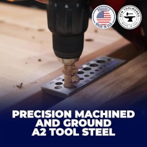 DFM Tool Works Doweling Tool - Premium Dowel Maker Tool, Versatile Dowel Plate, High-Grade A2 Steel for Woodworking, Made in USA - English 17 Holes, Multi-Size