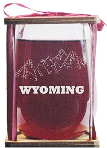 Orange Kat Wyoming Mountains Stemless Wine Glass with Presentation Packaging