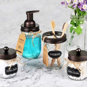 Mason Jar Foaming Soap Dispenser Lids -Bronze -Rustproof Stainless Steel Lid/Plastic Pump,with Waterproof Chalkboard Labels Stickers - Rustic Farmhouse Décor Bronze Bathroom Acces-sories/Bronze