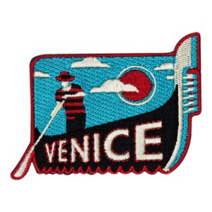 vagabond heart venice patch - gondola and gondolier souvenir - venice italy iron on travel badge