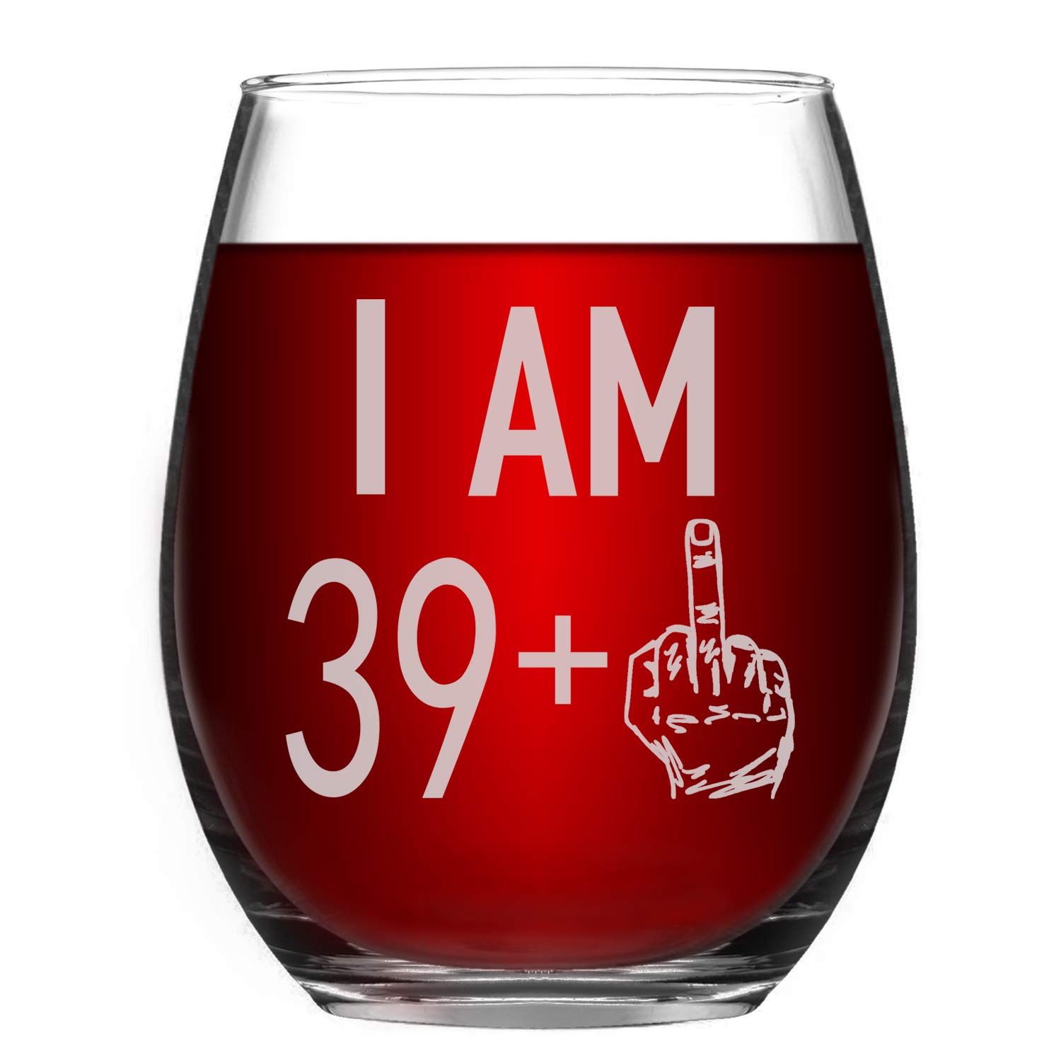 HESHS Wine Glass 39 + One Middle Finger 40th Wine Glass for Men Women, Funny Stemless Wine Glass for Friend Wine Lover Turning 40 Perfect Party Decoration Big Capacity Better Sober Up 15Oz