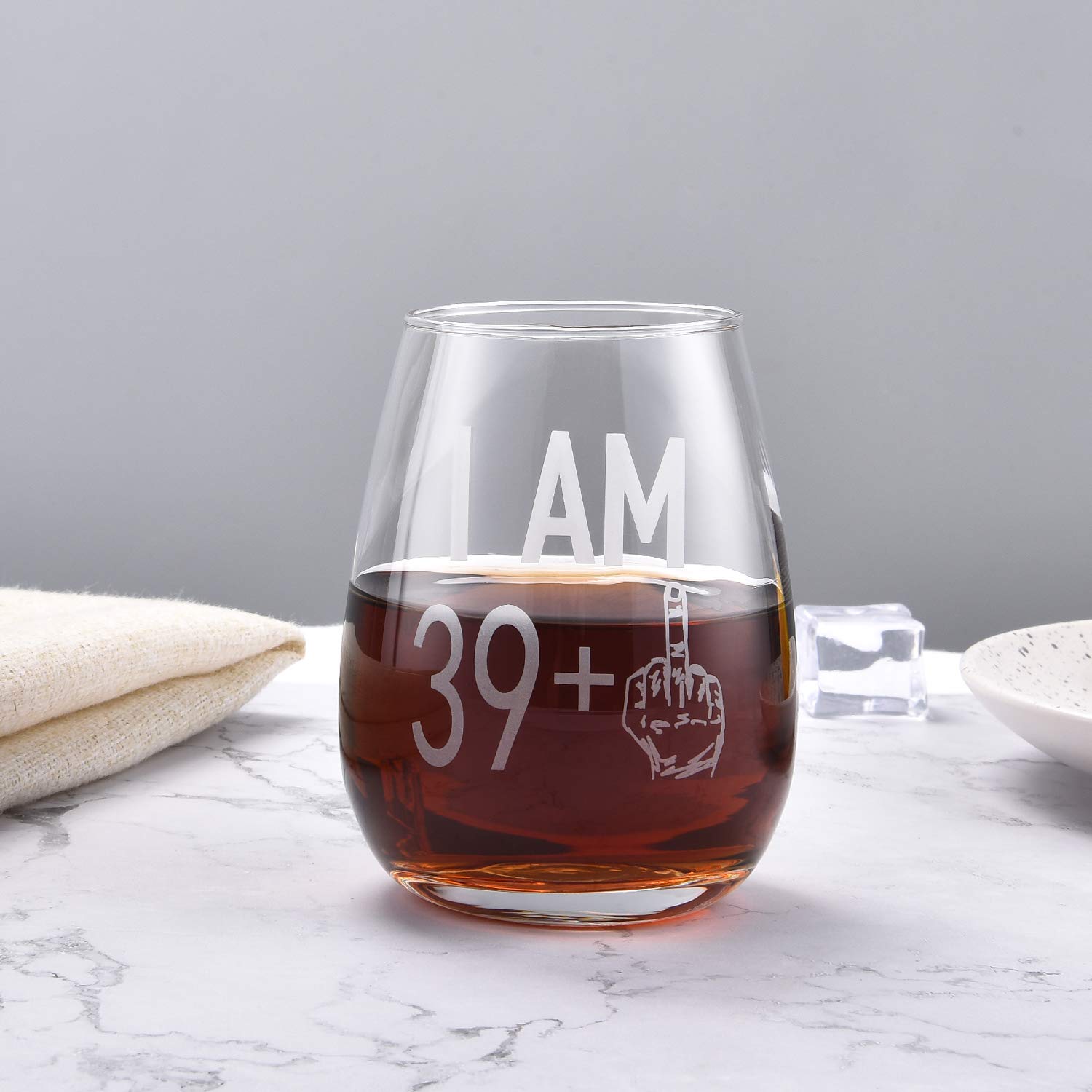 HESHS Wine Glass 39 + One Middle Finger 40th Wine Glass for Men Women, Funny Stemless Wine Glass for Friend Wine Lover Turning 40 Perfect Party Decoration Big Capacity Better Sober Up 15Oz