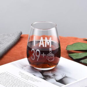 HESHS Wine Glass 39 + One Middle Finger 40th Wine Glass for Men Women, Funny Stemless Wine Glass for Friend Wine Lover Turning 40 Perfect Party Decoration Big Capacity Better Sober Up 15Oz