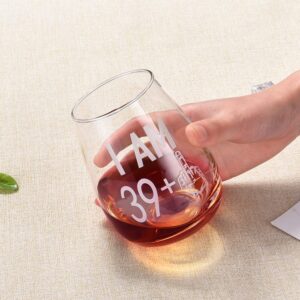 HESHS Wine Glass 39 + One Middle Finger 40th Wine Glass for Men Women, Funny Stemless Wine Glass for Friend Wine Lover Turning 40 Perfect Party Decoration Big Capacity Better Sober Up 15Oz