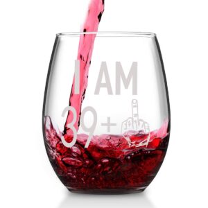 HESHS Wine Glass 39 + One Middle Finger 40th Wine Glass for Men Women, Funny Stemless Wine Glass for Friend Wine Lover Turning 40 Perfect Party Decoration Big Capacity Better Sober Up 15Oz