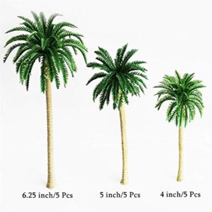 Ymeibe 15Pcs Miniature Palm Trees Decor Diorama Layout Architecture Coconut Model Trees Scenery Landscape Cake Toppers Decoration 4-6.3 inch