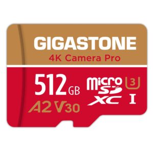 [5-yrs free data recovery] gigastone 512gb micro sd card, 4k camera pro, a2 v30 for smartphone, gopro, action cams, 4k uhd video, for nintendo-switch, up to 100mb/s, uhs-i u3 c10 class 10 with adapter