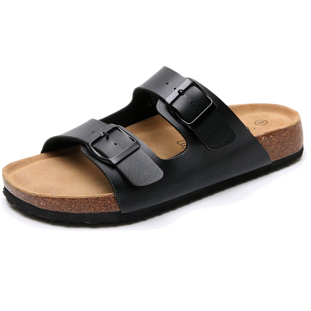 Real Fancy Men's Cork Footbed Sandals with Two Adjustable Buckle Straps - Slip on Summer Slide Sandals for men, Arch Support (Size 7)