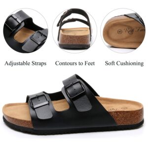 Real Fancy Men's Cork Footbed Sandals with Two Adjustable Buckle Straps - Slip on Summer Slide Sandals for men, Arch Support (Size 7)