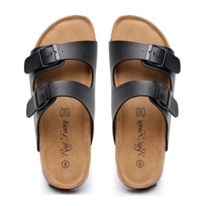 Real Fancy Men's Cork Footbed Sandals with Two Adjustable Buckle Straps - Slip on Summer Slide Sandals for men, Arch Support (Size 7)