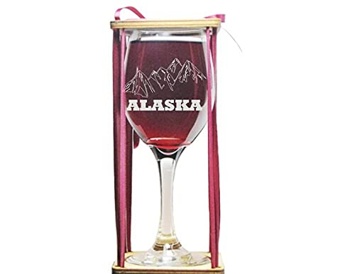 Orange Kat Alaska Mountains Stemmed Wine Glass with Charm and Presentation Packaging