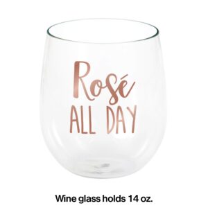 Creative Converting Rosé All Day Plastic Stemless Wine Glasses, 6 ct