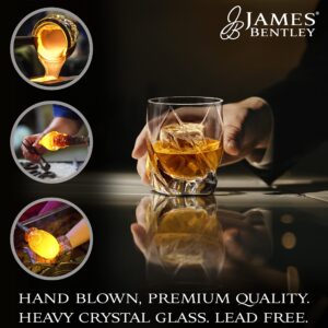 JAMES BENTLEY Glass Vride Heavy Tumbler – Elevate your Drinking Experience with our Whiskey Set of 2 Hand Blown, Double Wall Glass Tumbler (9.5oz) with Ice Mold Tray - Whiskey Glasses for Men