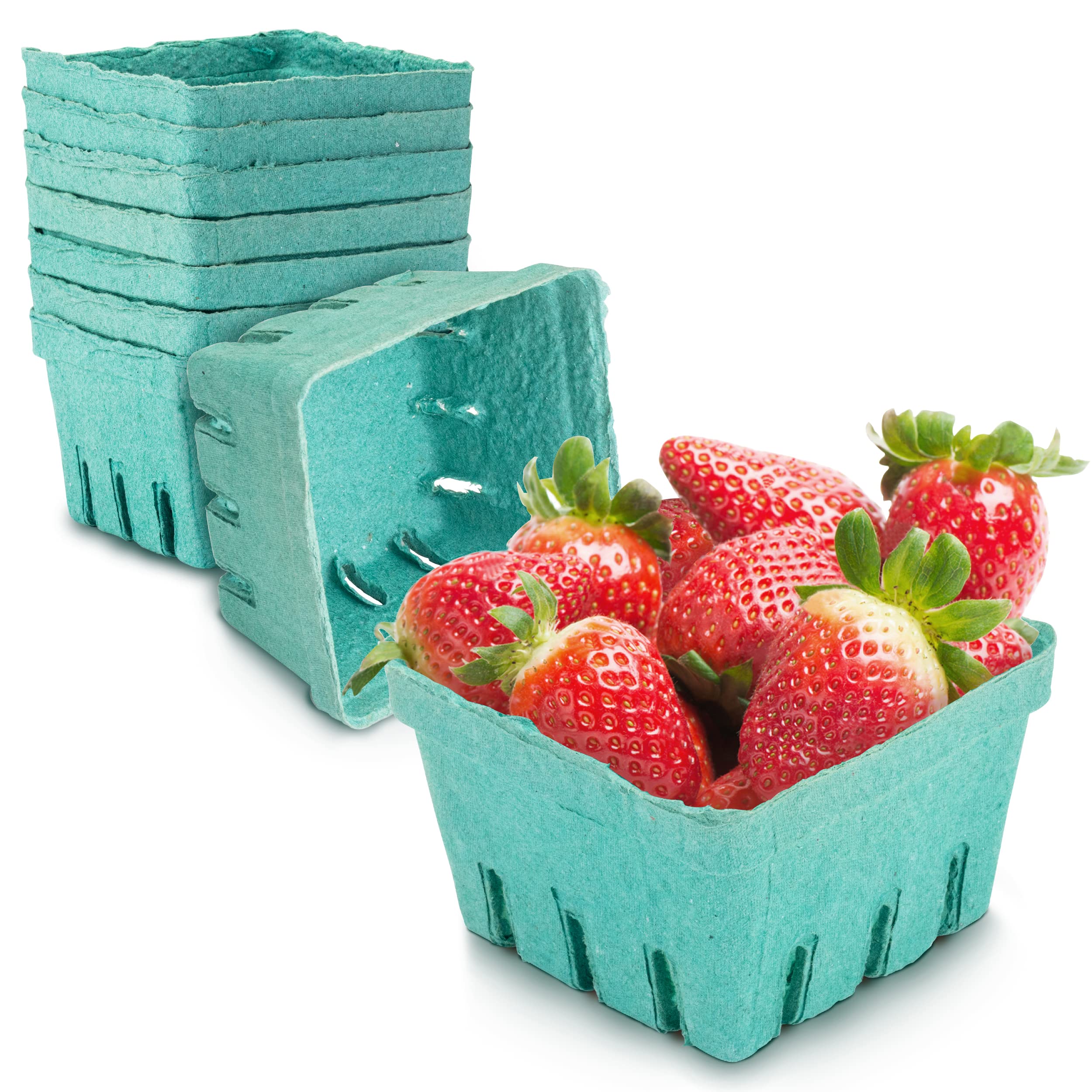 FMP Brands Pint Green Molded Pulp Fiber Berry Basket Produce Vented Container for Fruit and Vegetable, Farmer Market, Grocery Stores and Backyard Party, 44 Pack