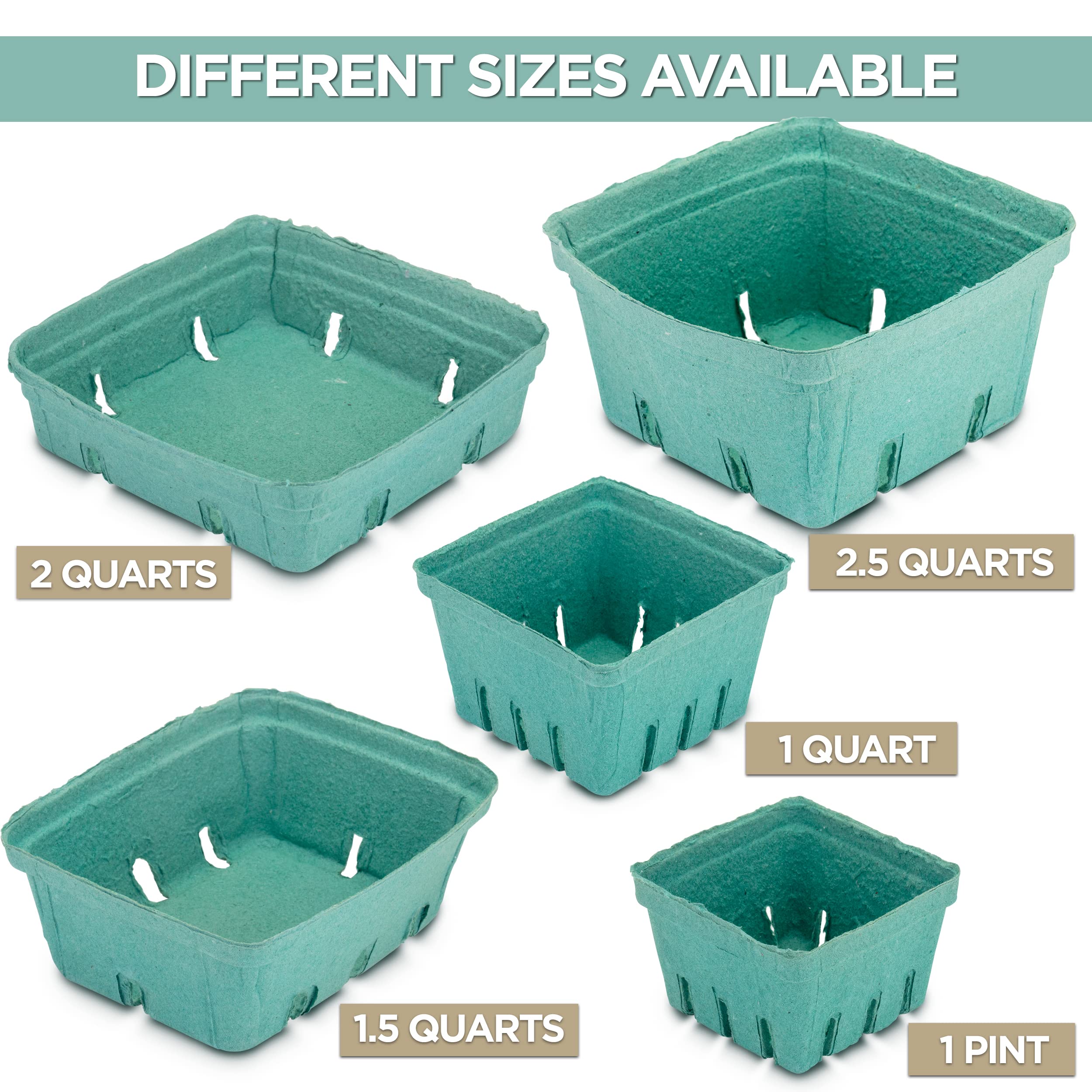 FMP Brands Pint Green Molded Pulp Fiber Berry Basket Produce Vented Container for Fruit and Vegetable, Farmer Market, Grocery Stores and Backyard Party, 44 Pack