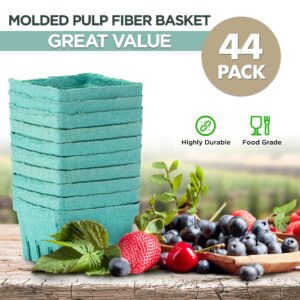 FMP Brands Pint Green Molded Pulp Fiber Berry Basket Produce Vented Container for Fruit and Vegetable, Farmer Market, Grocery Stores and Backyard Party, 44 Pack