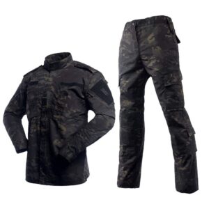 AKARMY Unisex Lightweight Military Camo Tactical Camo Hunting Combat BDU Uniform Army Suit Set MCF Black CP