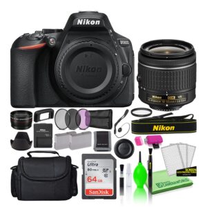 nikon d5600 24.2mp dslr digital camera with af-p dx 18-55mm lens (1576) deluxe bundle -includes- sandisk 64gb sd card + large camera bag + filter kit + spare battery + telephoto lens + more