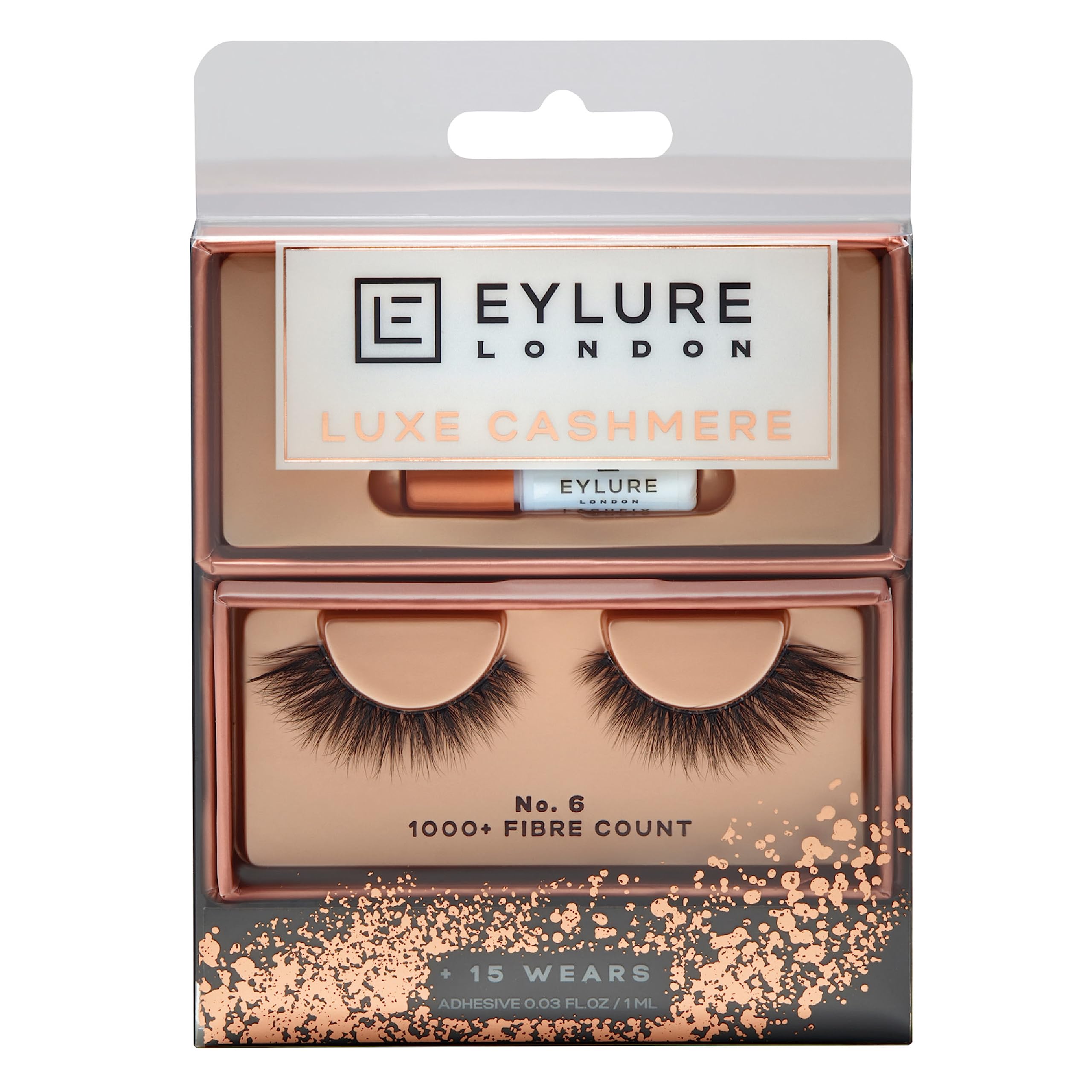 Eylure False Lashes, Luxe Cashmere No. 6 with Adhesive Included, 1 Pair Black