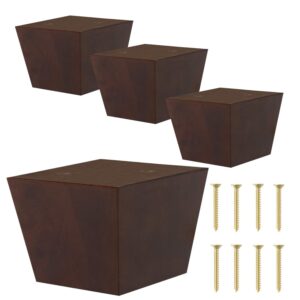 comfortstyle furniture legs for sofa chair couch or ottoman, set of 4 replacement feet, 3 inch tall, square with tapered sides, walnut finish