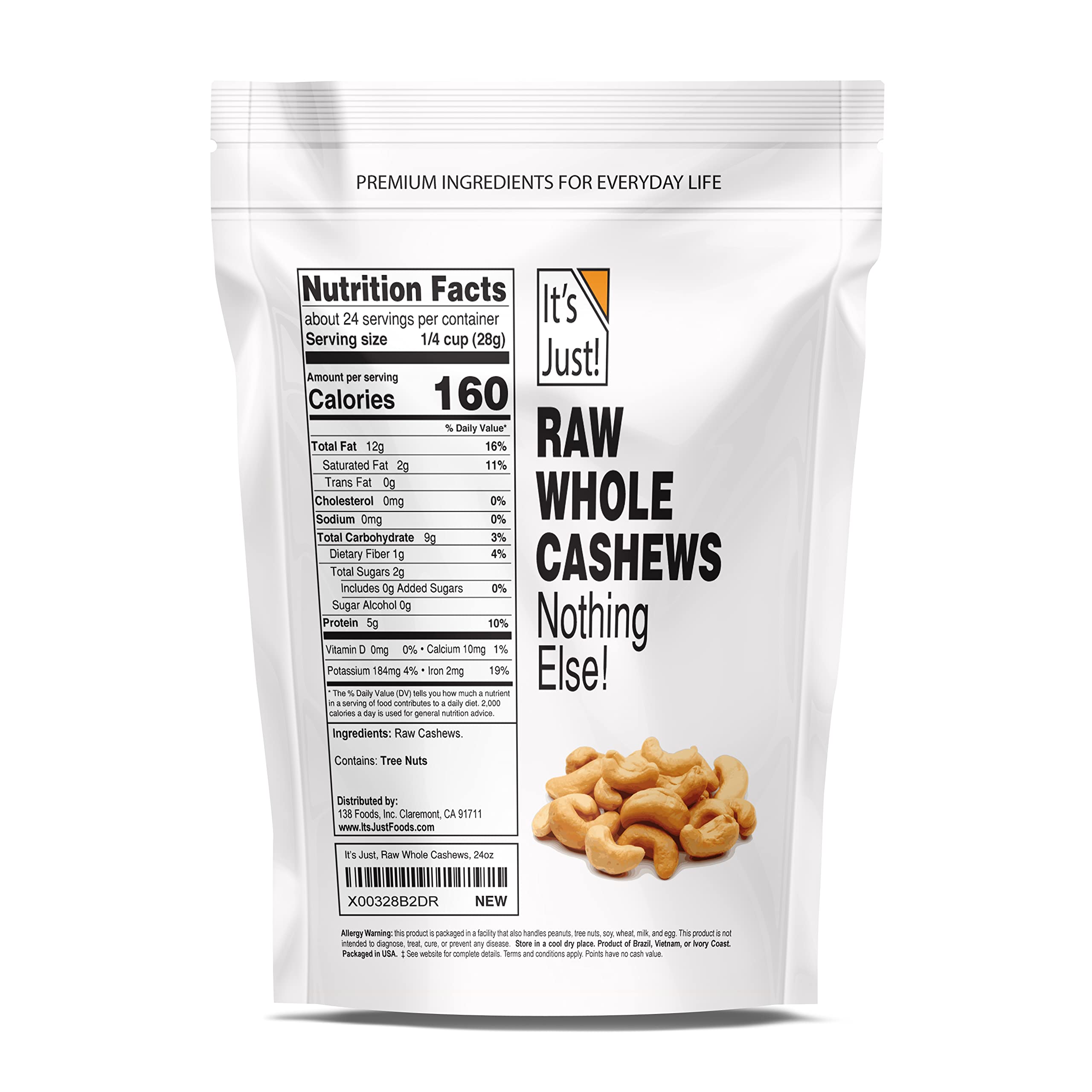 It's Just - Whole Cashews, Premium Fancy Nuts (Raw (Soft) / Unsalted, 1.5 Pound (Pack of 1))