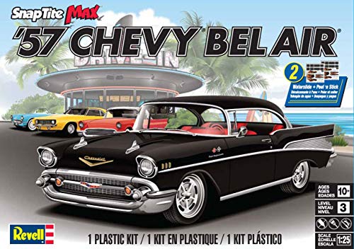 Revell 85-1529 ’57 Chevy Bel Air Model Car Kit 1:25 Scale 30-Piece Skill Level 3 SnapTite Max Plastic Model Building Kit,Black