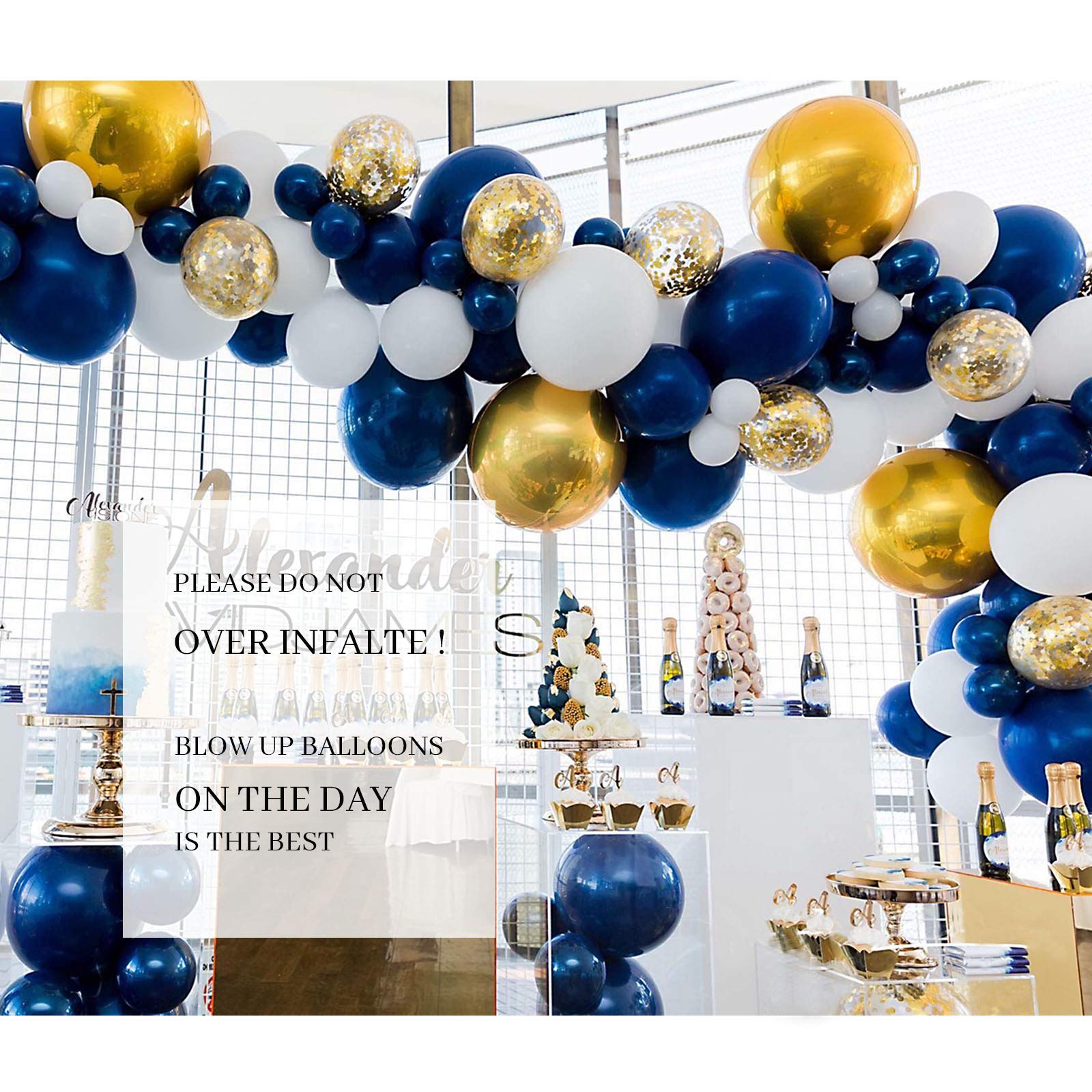 Soonlyn Navy Blue and Gold Balloons 130 Pcs 12 Inch Confetti Balloons White Latex Balloon Garland Kit with Balloon Accessories for Baby Shower 1st Birthday Wedding Party