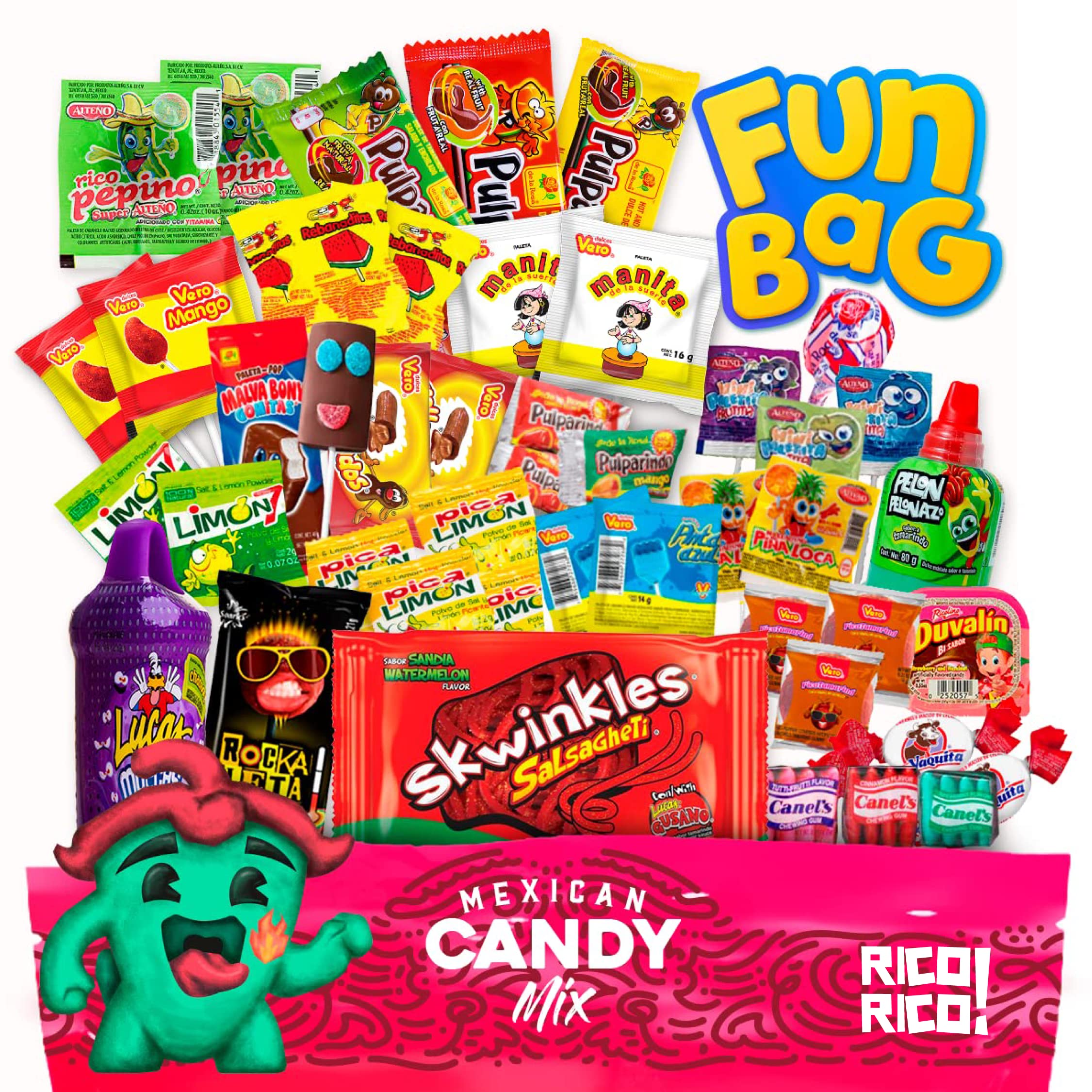 RICO RICO Mexican Candy 50 pcs - Dulces Mexicanos Surtidos, Mexican Snacks, Mexican Candies, Sweet and Spicy Candy Assortment Mix by RICO RICO