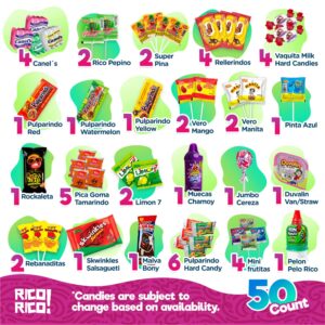 RICO RICO Mexican Candy 50 pcs - Dulces Mexicanos Surtidos, Mexican Snacks, Mexican Candies, Sweet and Spicy Candy Assortment Mix by RICO RICO