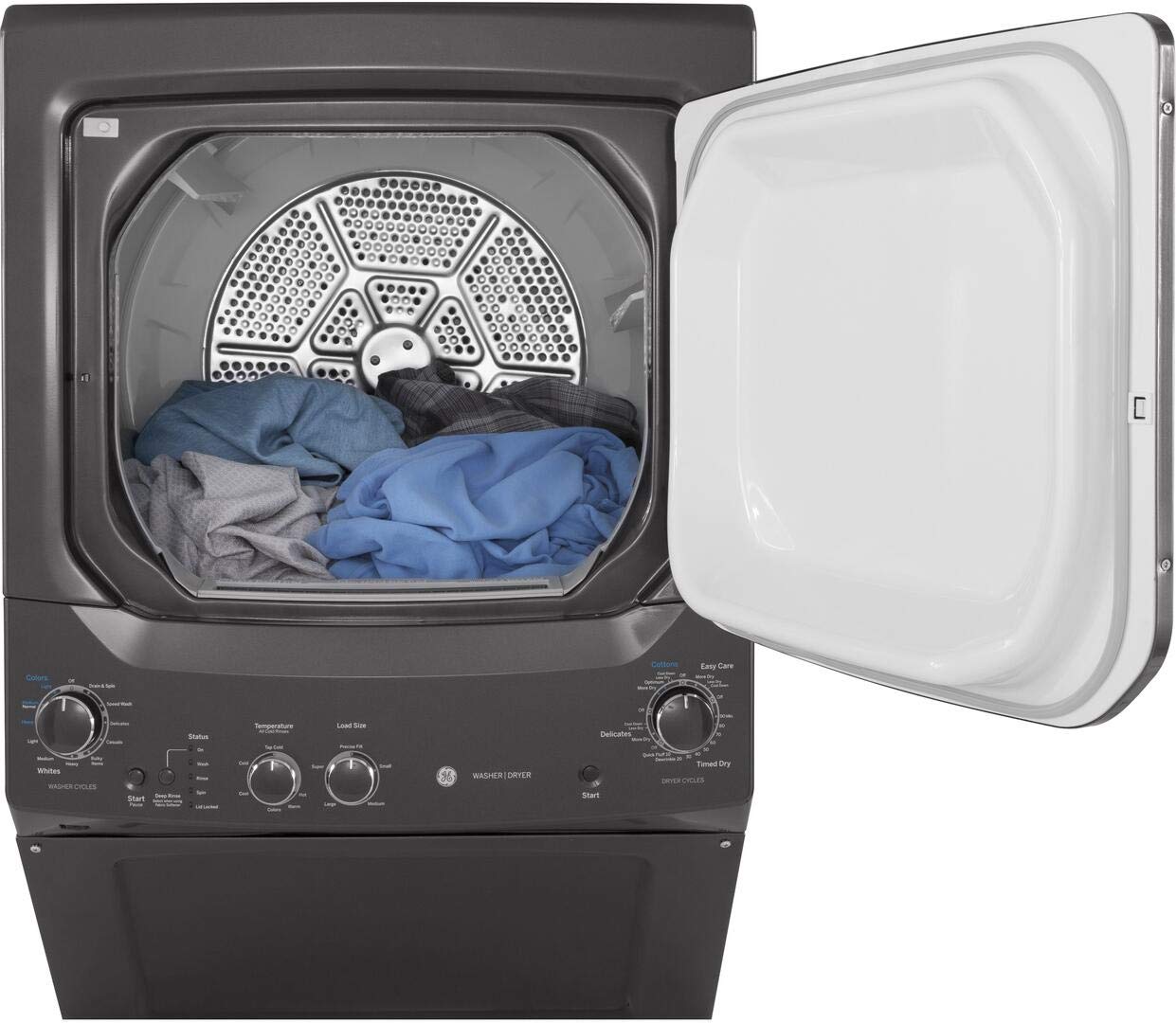 GE GUD27GSPMDG Spacemaker Series 27 Inch Gas Laundry Center with 3.8 cu. ft. Washer Capacity in Diamond Gray