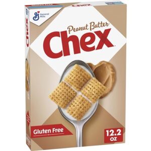 general mills peanut butter chex cereal, gluten free breakfast cereal, made with whole grain, 12.2 oz