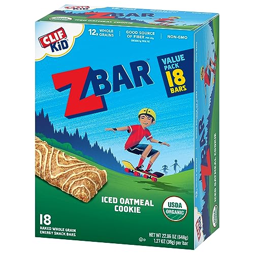 CLIF Kid Zbar - Iced Oatmeal Cookie - Soft Baked Whole Grain Snack Bars - USDA Organic - Non-GMO - Plant-Based - 1.27 oz. (18 Pack)