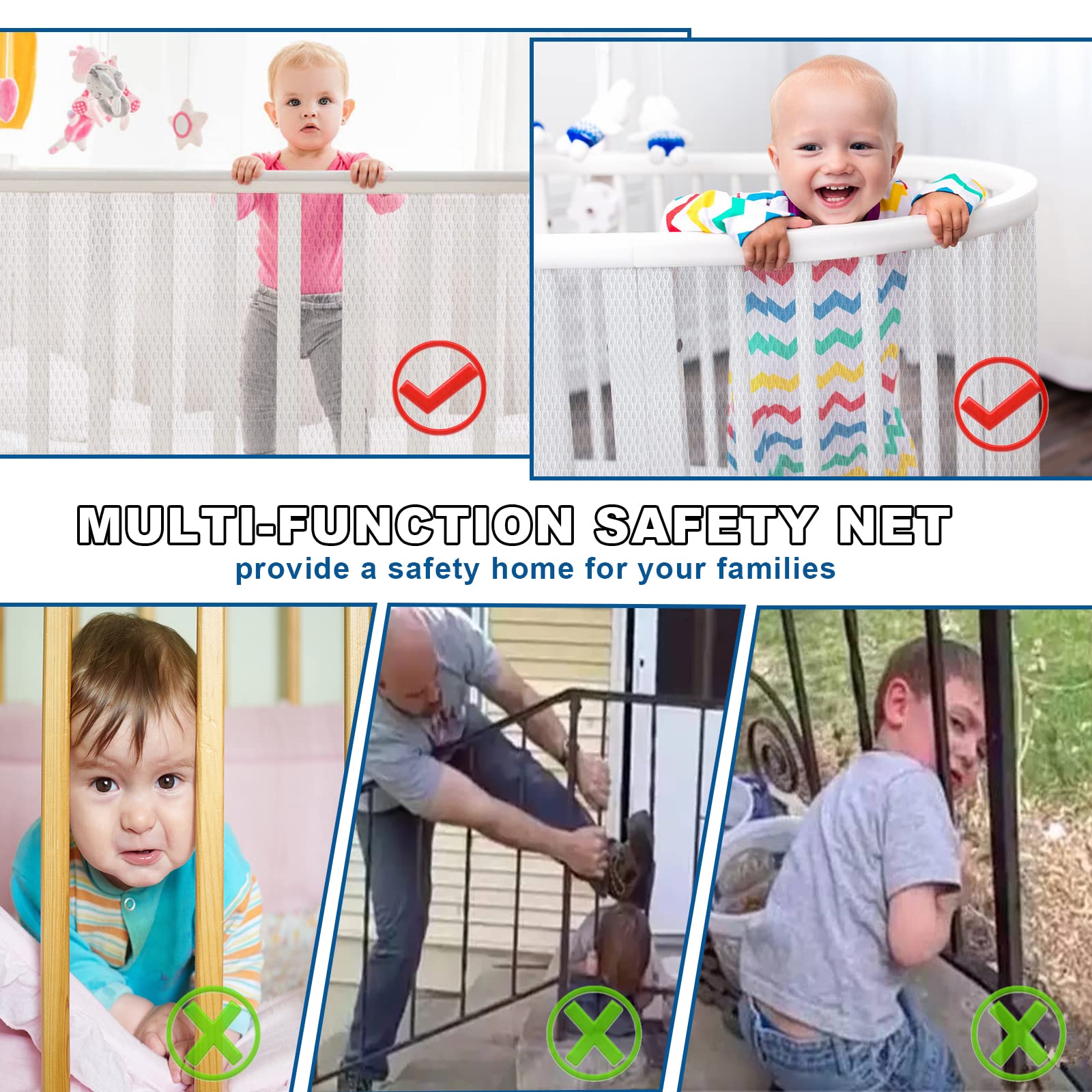 Indoor Outdoor Baby Safety Stair Railing Net Baby Proofing Stair Balcony Banister Rail Guard Child Safety Stair Protection Safe Rail 10ft L x 2.6ft H White