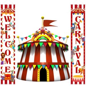 carnival decoration porch sign carnival circus birthday party welcome banner decoration set circus carnival banner carnival party supply decor home decorations (red and white)