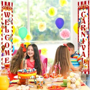 Carnival Decoration Porch Sign Carnival Circus Birthday Party Welcome Banner Decoration Set Circus Carnival Banner Carnival Party Supply Decor Home Decorations (Red and White)