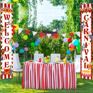 Carnival Decoration Porch Sign Carnival Circus Birthday Party Welcome Banner Decoration Set Circus Carnival Banner Carnival Party Supply Decor Home Decorations (Red and White)