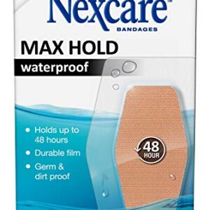 Nexcare Max Hold Waterproof Bandages, Stays On for 48 Hours, Flexible Bandages for Fingers, Knees and Heels - 6 Pack Clear Waterproof Bandages