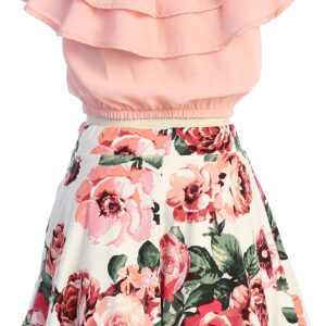 Cold Shoulder Crop Top Ruffle Layered Top Flower Girl Skirt Sets for Big Girl Blush 12 JKS 2130S