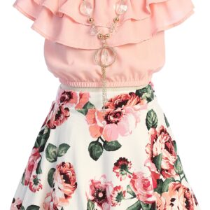 Cold Shoulder Crop Top Ruffle Layered Top Flower Girl Skirt Sets for Big Girl Blush 12 JKS 2130S