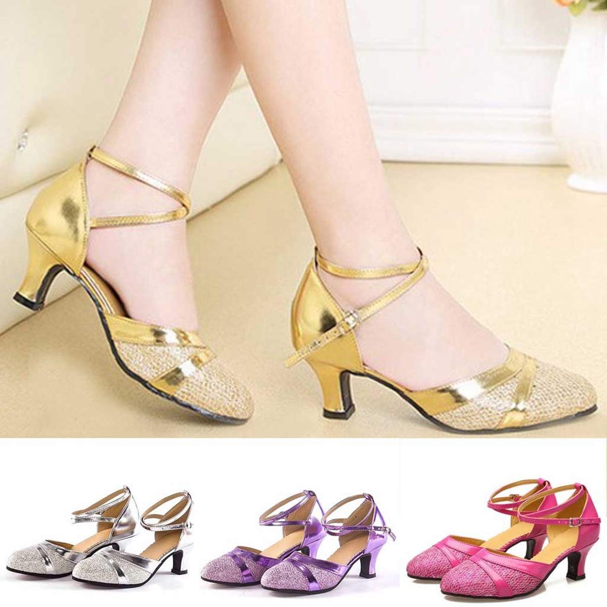 Hot New! Latin Dancing Shoes,Women Ballroom Fashion Tango Salsa Sequins Social Dance High Heels Purple