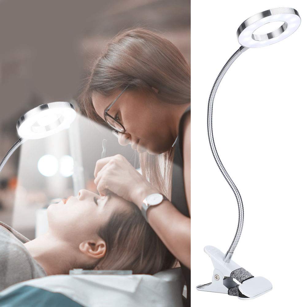 Desk Lamp Clip on Light, USB Powered LED Desk Lamp, Reading Light, Round Ring Arm Flexible Swing Eye Protection Eye Caring Small Lamp for Bed Headboard Reading Makeup Eyebrow