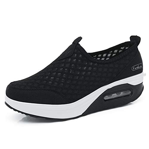 L LOUBIT Women Walking Shoes Slip on Athletic Platform Tennis Breathable Wedge Sneakers 442 Black 36