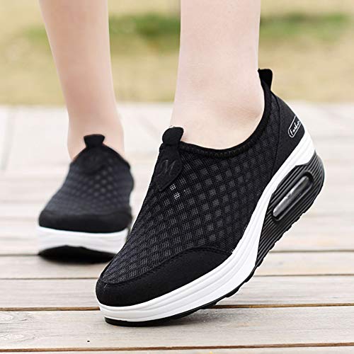 L LOUBIT Women Walking Shoes Slip on Athletic Platform Tennis Breathable Wedge Sneakers 442 Black 36