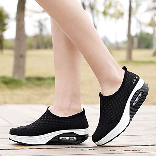 L LOUBIT Women Walking Shoes Slip on Athletic Platform Tennis Breathable Wedge Sneakers 442 Black 36