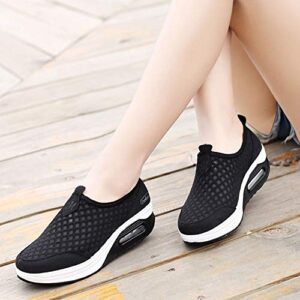 L LOUBIT Women Walking Shoes Slip on Athletic Platform Tennis Breathable Wedge Sneakers 442 Black 36