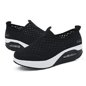 L LOUBIT Women Walking Shoes Slip on Athletic Platform Tennis Breathable Wedge Sneakers 442 Black 36